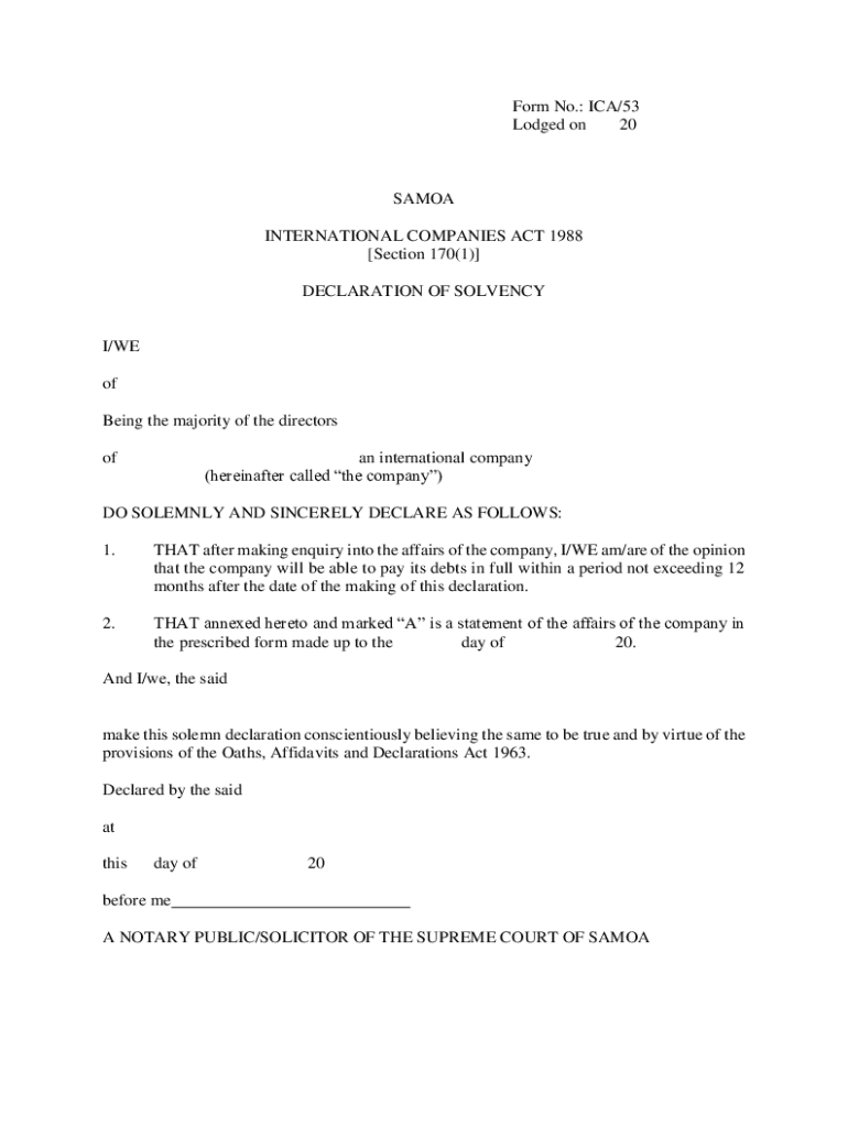 Fillable Online Form No.: ICA/53 Lodged on 20 SAMOA INTERNATIONAL ...