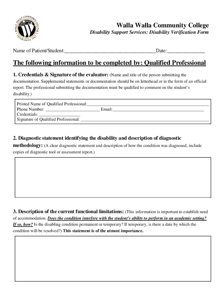 Fillable Online WWCC Disability Support ServicesStudent Resources Fax ...
