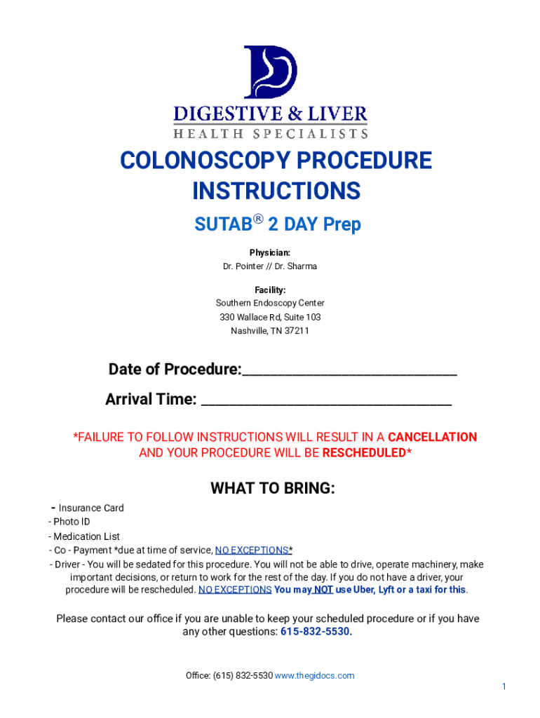 Fillable Online SUTAB Bowel Prep Instructions Fax Email Print - pdfFiller