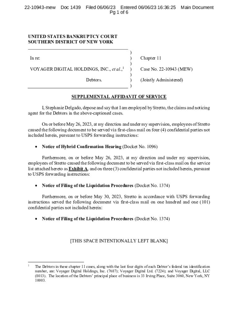 Fillable Online 22-10943 (MEW) Judge Wiles In re: VOYAGER Fax Email ...