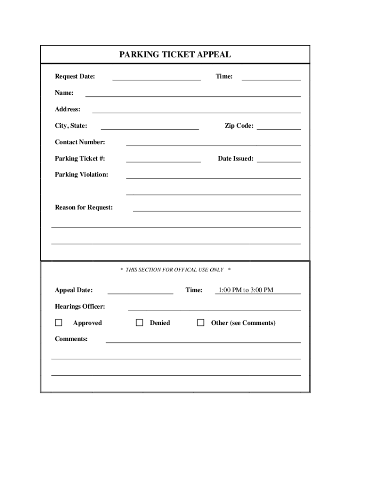 Fillable Online Free Samples: Parking Ticket Appeal Letter - Request ...