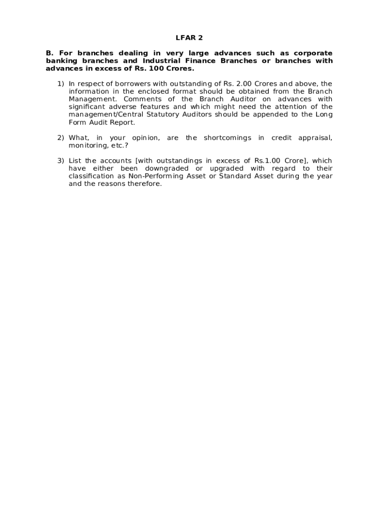 Long Audit Report In Case of Bank Branches Doc Template | pdfFiller