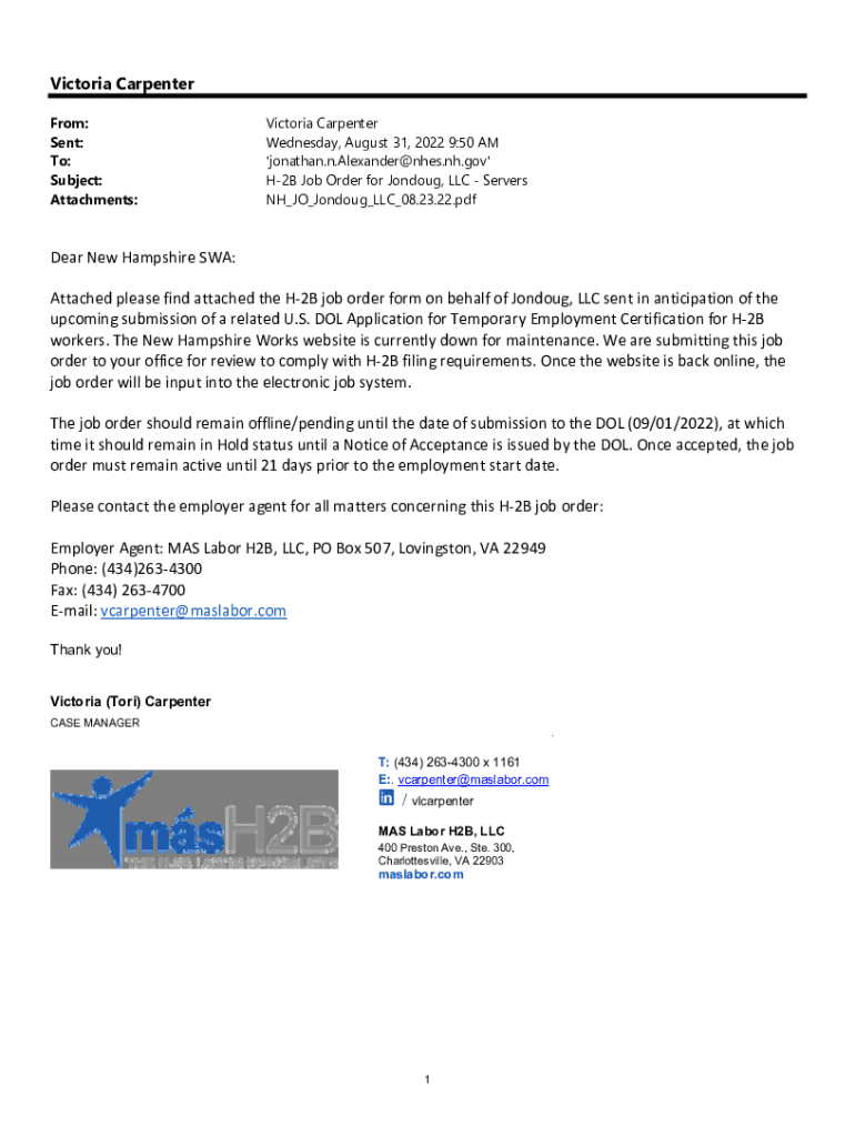 Fillable Online Attached please find attached the H-2B job order form ...