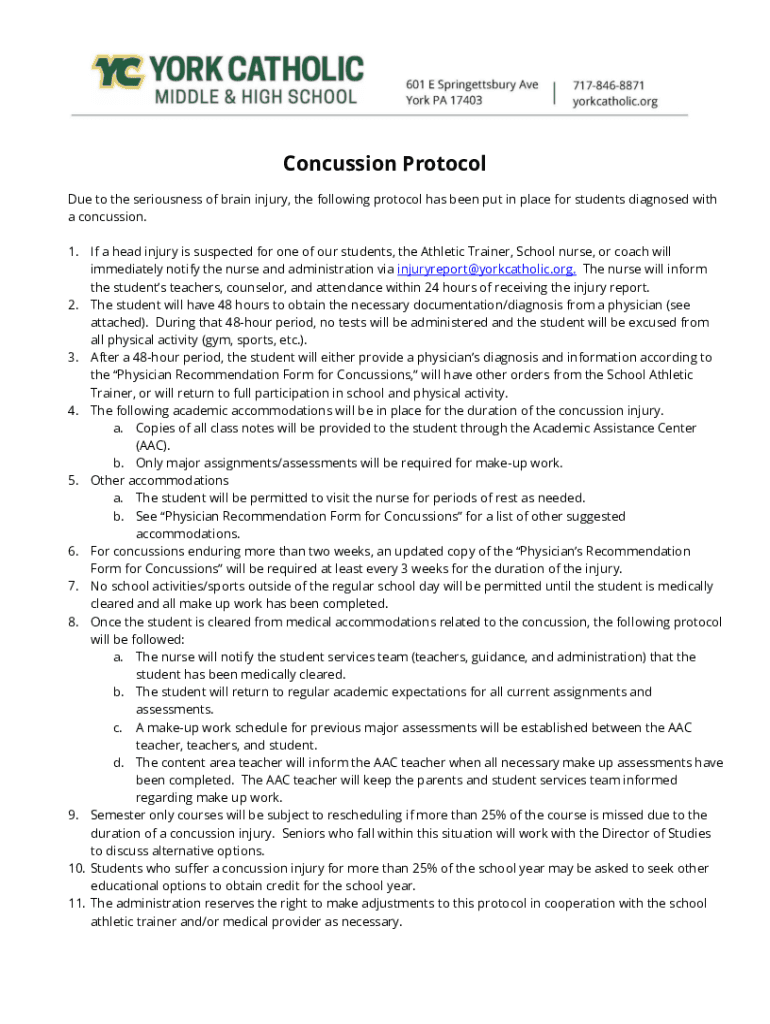 Fillable Online Returning to School After a Concussion Fax Email Print ...