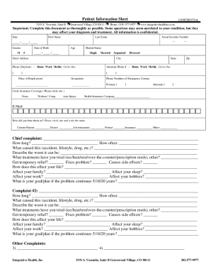 Fillable Online NEW PATIENT INTAKE FORM - Integrative Health Inc. Fax ...