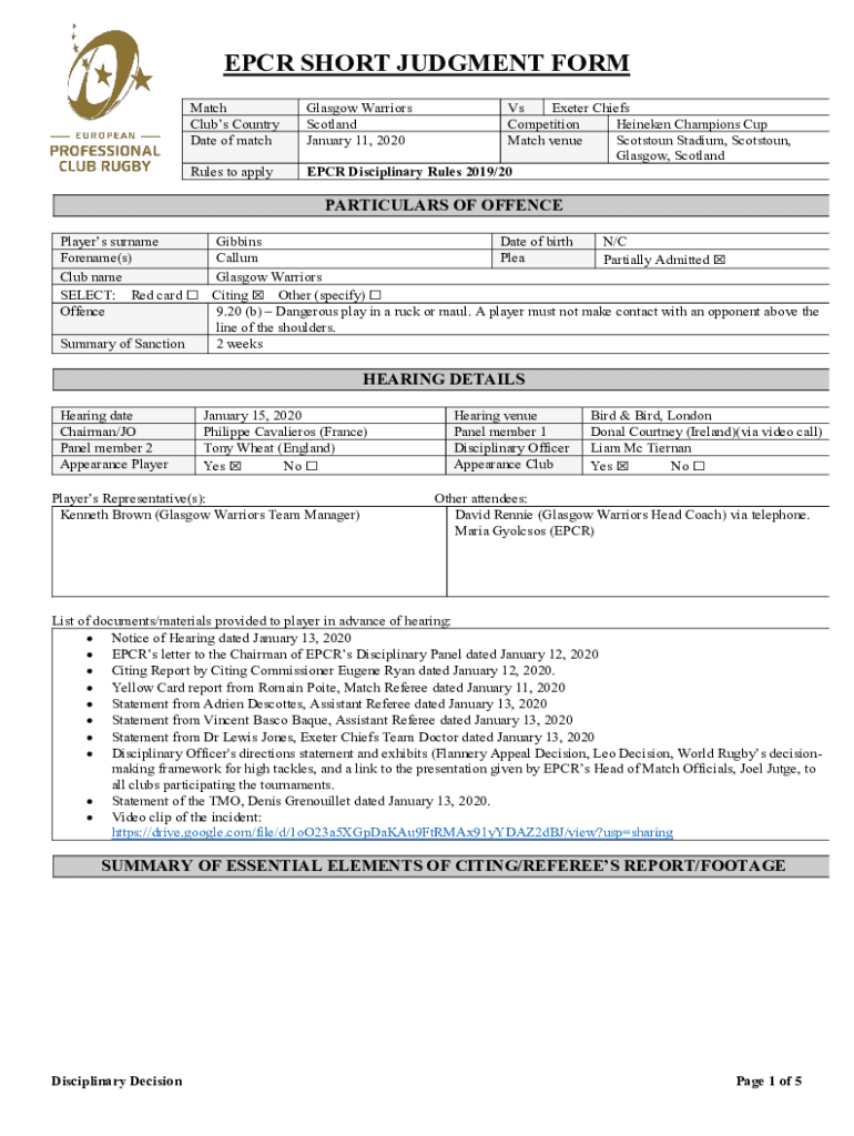 Fillable Online d2cx26qpfwuhvu cloudfront EPCR SHORT JUDGMENT FORM Callum Gibbins Fax Email ...