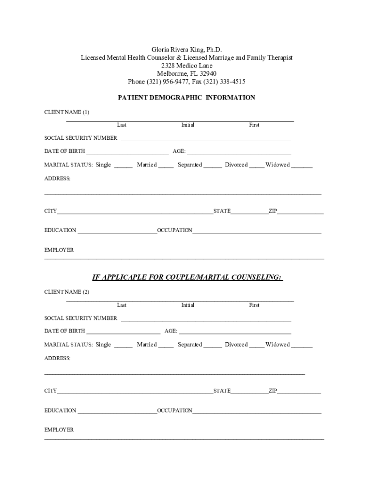 Fillable Online IF APPLICAPLE FOR COUPLE/MARITAL COUNSELING: Fax Email ...