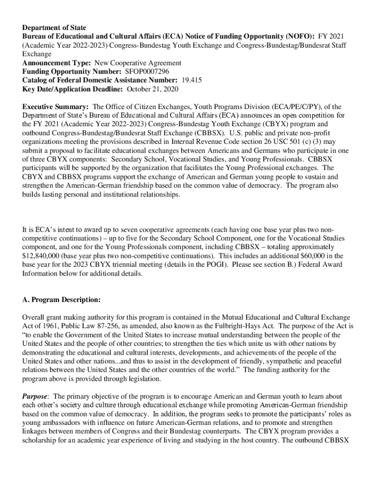 Fillable Online eca state U.S. Department of State's Bureau of ECA ...