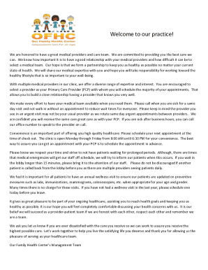 Fillable Online Welcome To Our Practice - Elm Street Pediatrics Fax ...