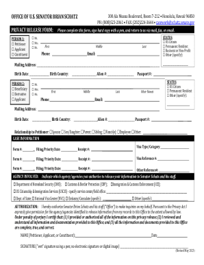 Fillable Online Privacy Release Form Full SSNSenator Brian Schatz Fax ...
