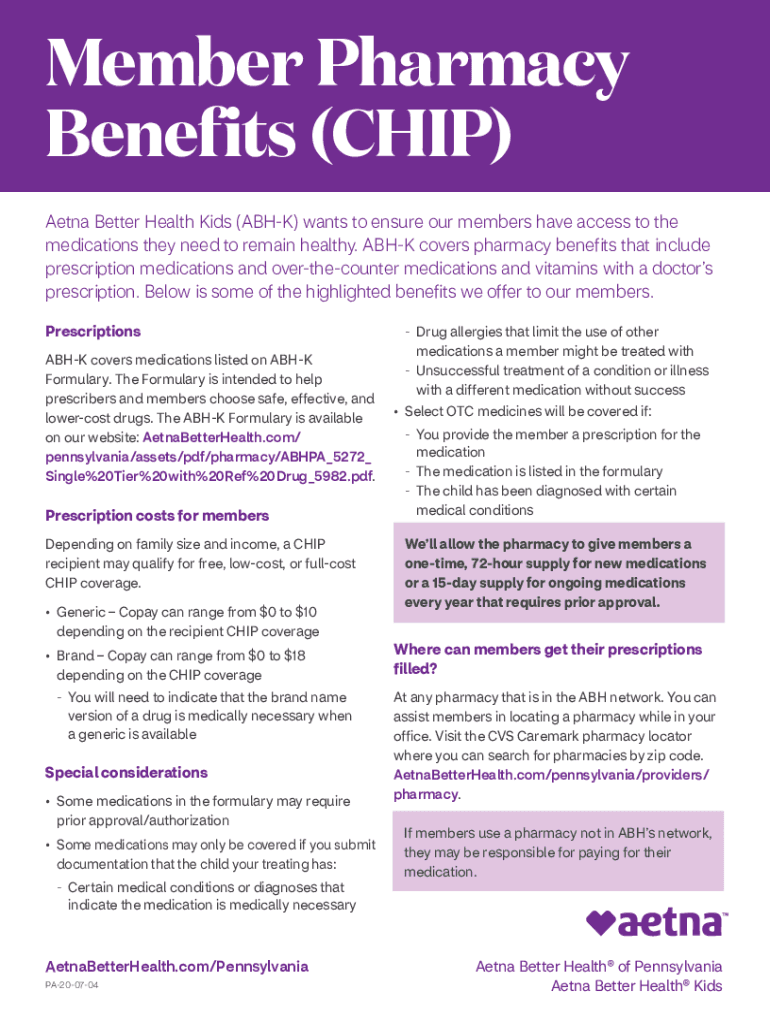 Fillable Online Provider Pharmacy Benefit Flyer CHIP 20084 -01 ...