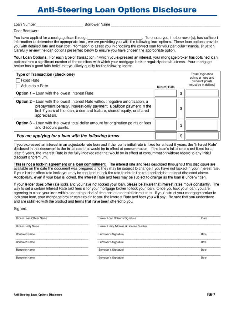 Fillable Online WTF is the Anti-Steering Loan Options Disclosure? Fax ...