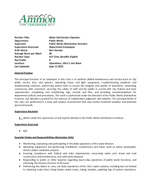 Fillable Online Job Description - Public Works Water Distribution ...