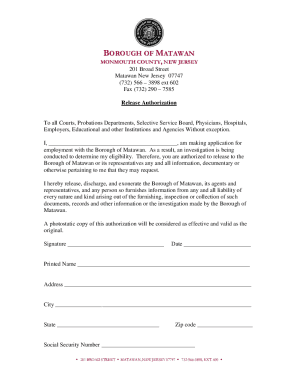 Fillable Online Employment Release Authorization (pdf) Fax Email Print ...