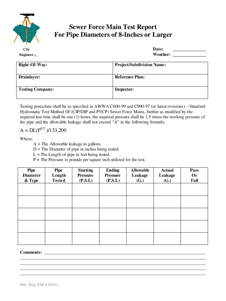 Fillable Online Standard Specifications for Water & Sewer Line ...