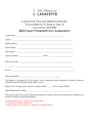 Fillable Online Shoppes at Lafayette - Craft Vendor Event Agreement ...