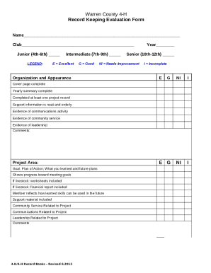 California 4-H Record Book EvaluationClub Level Doc Template | pdfFiller
