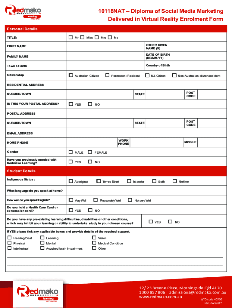 Fillable Online RML-Form-047-Diploma of Social Media Marketing delivered in ... Fax Email Print ...
