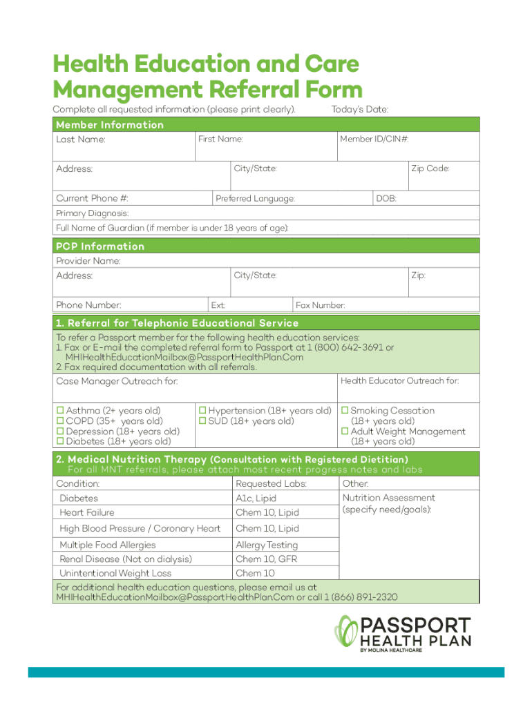 Fillable Online Health Education and Care Management Referral Form ...