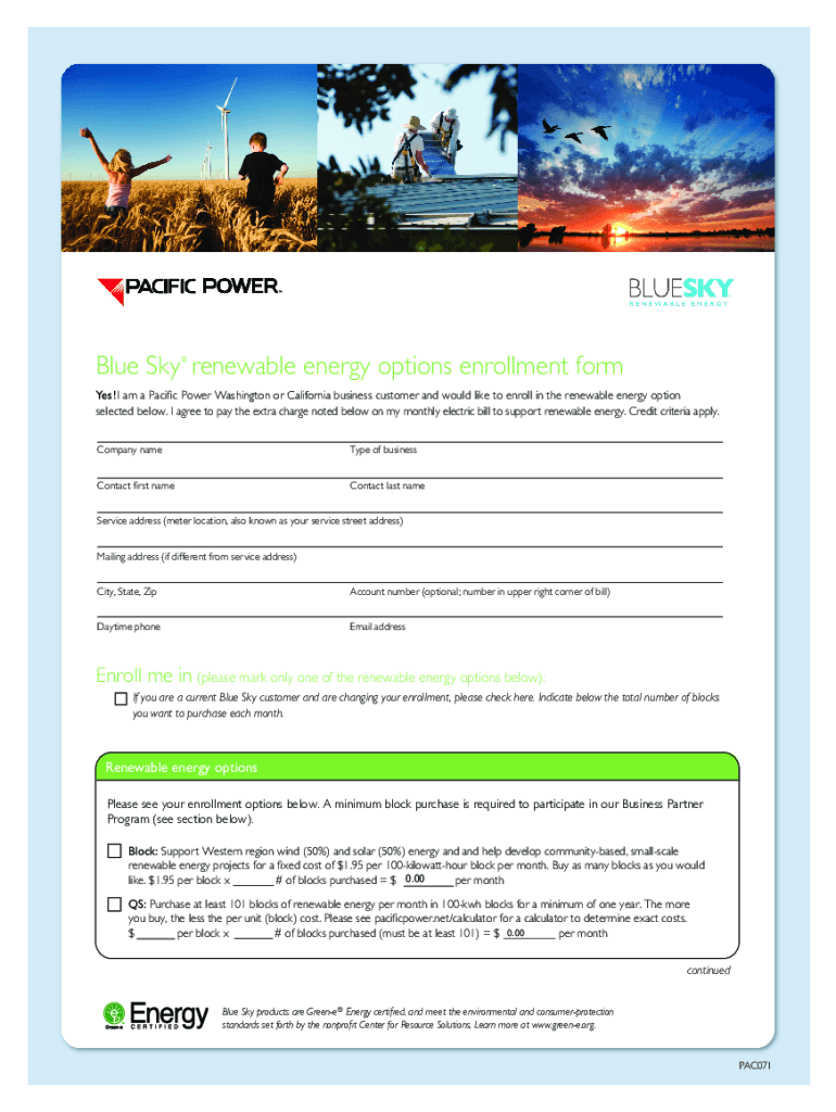 Fillable Online Pacific Power's Blue Sky renewable energy program keeps ...