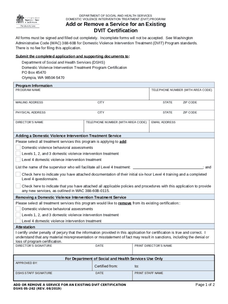 DSHS 05-262 Add or Remove a Service for an ... Doc Template | pdfFiller