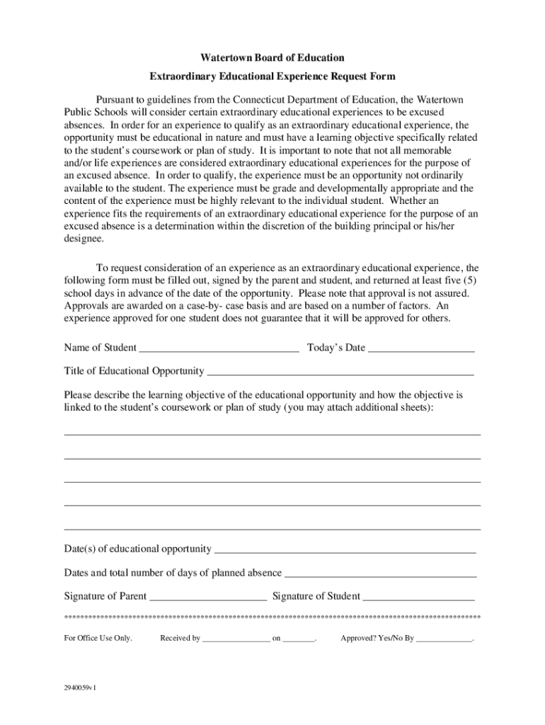 Fillable Online Extraordinary Educational Experience Request Form.docx ...