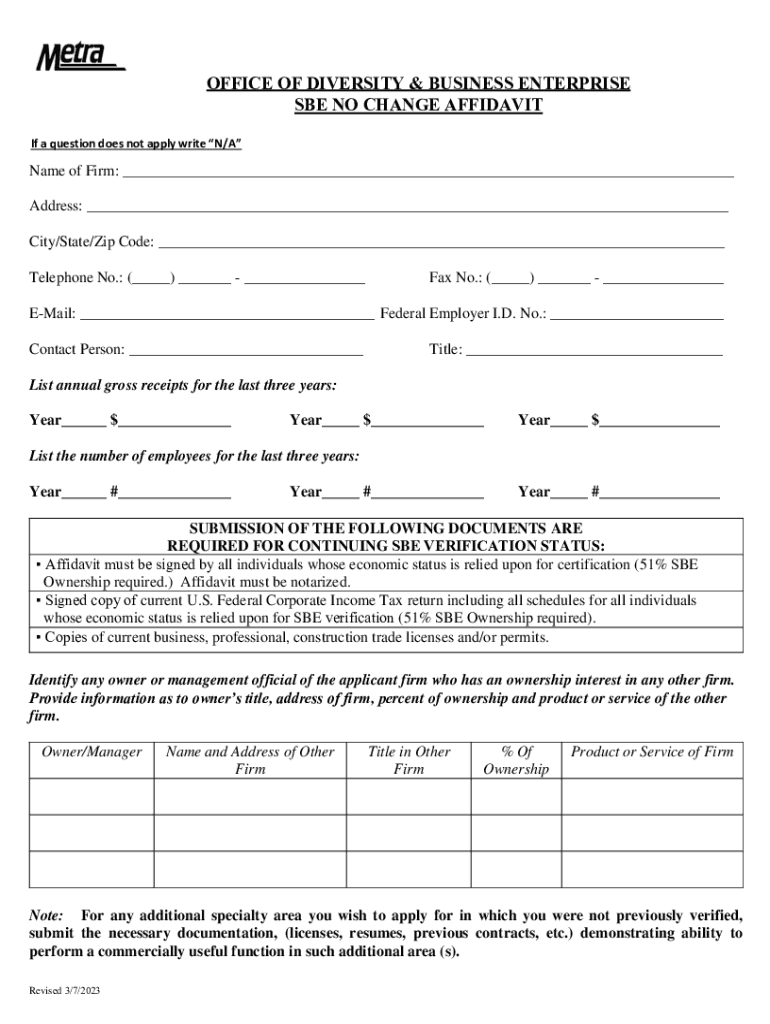 Fillable Online sbe no change affidavit Fax Email Print - pdfFiller