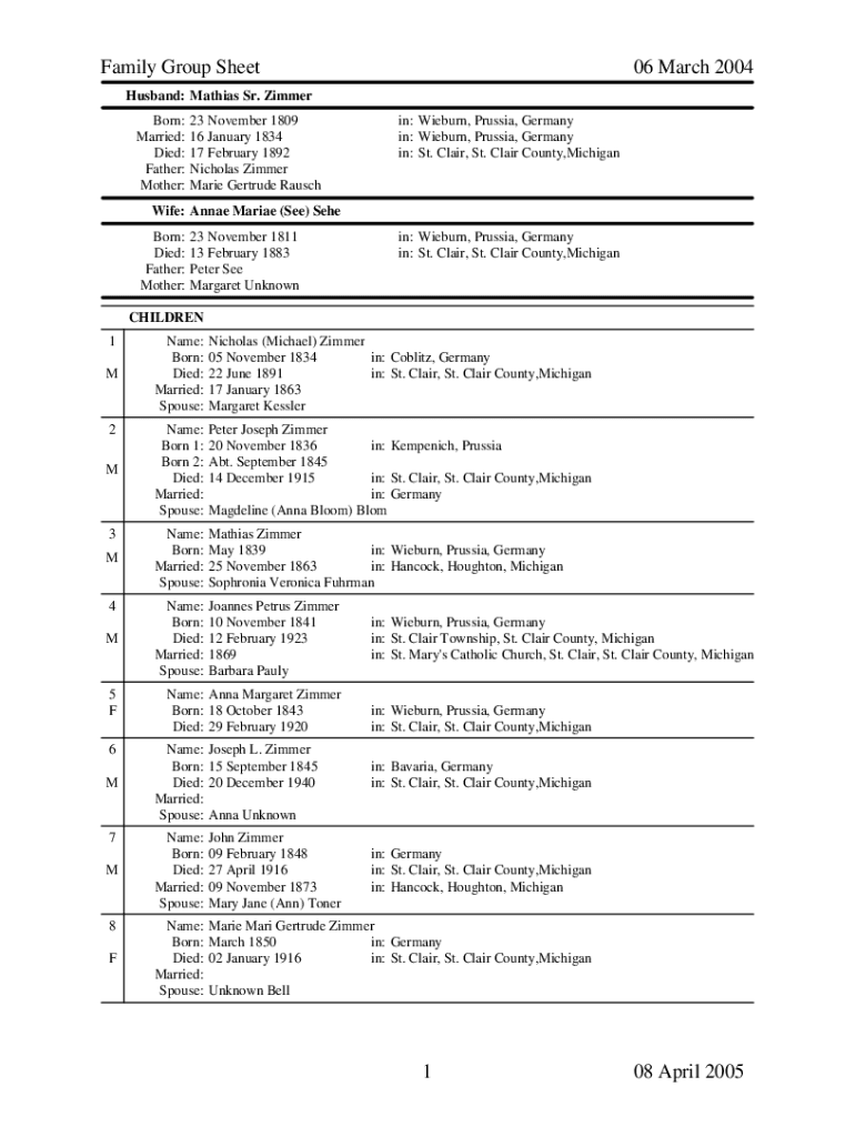 Fillable Online Mathias Zimmer - Historical records and family trees ...