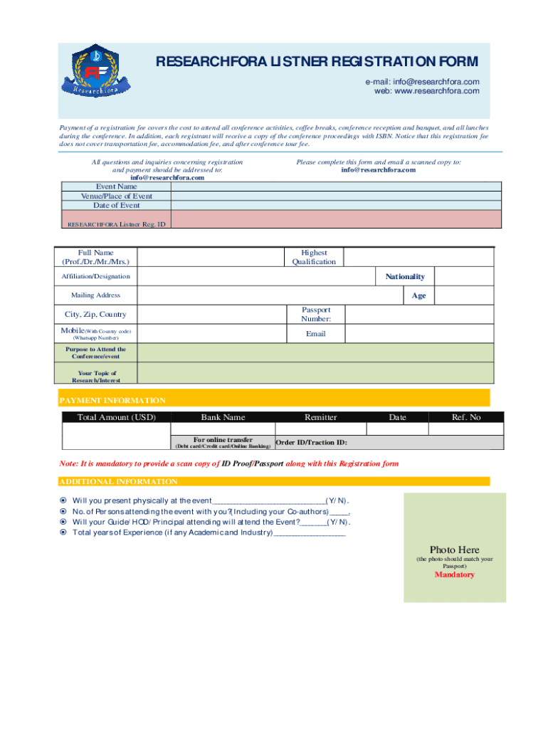Fillable Online RESEARCHFORA LISTNER REGISTRATION FORM Fax Email Print ...