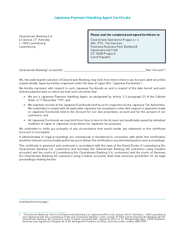 Fillable Online Samurai Bonds - One-Time Certificate of Residence ...