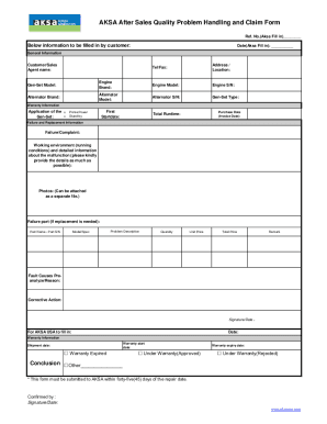 Fillable Online AKSA Warranty Claim E-Form -after sales quality problem handling and claim form ...