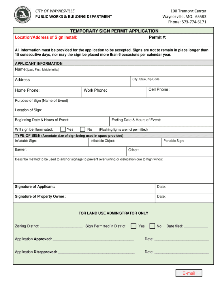 Fillable Online temporary sign permit application Fax Email Print ...
