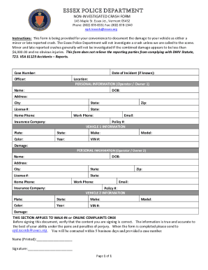 Fillable Online essex police department - non-investigated crash form ...