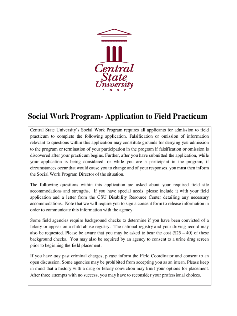 Fillable Online Field EducationCollege of Social Work- The Ohio State ... Fax Email Print ...