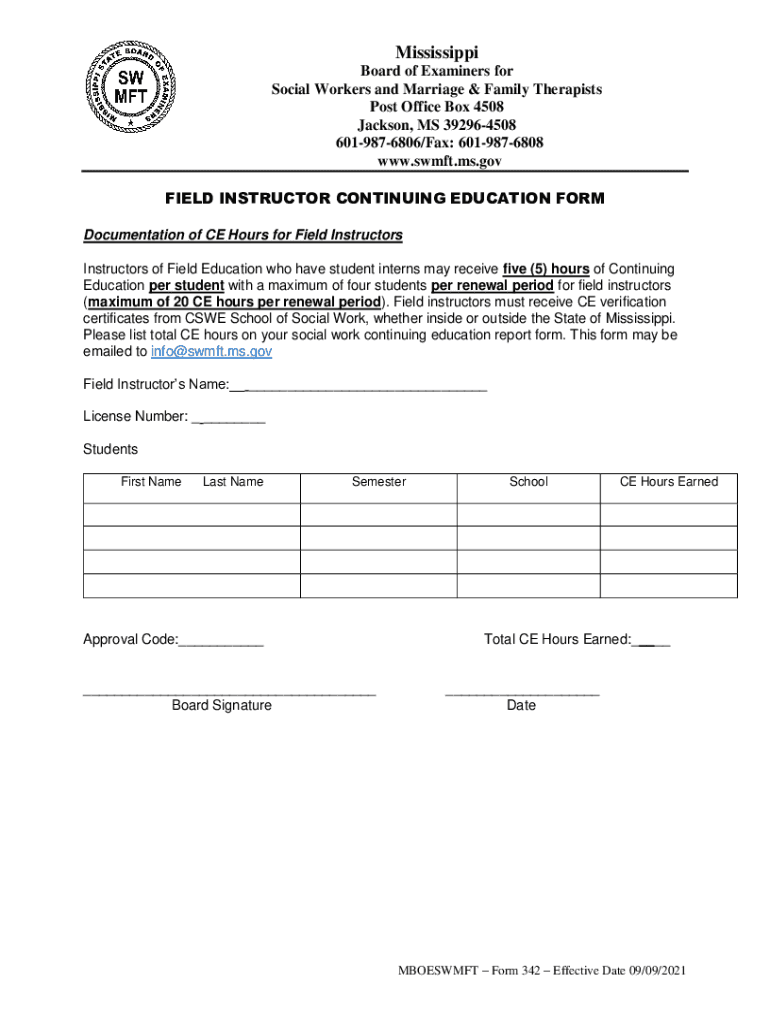 Fillable Online FIELD INSTRUCTOR CONTINUING EDUCATION FORM Fax Email Print - pdfFiller