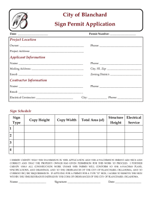 Fillable Online City of Blanchard Sign Permit Application Checklist Fax Email Print - pdfFiller