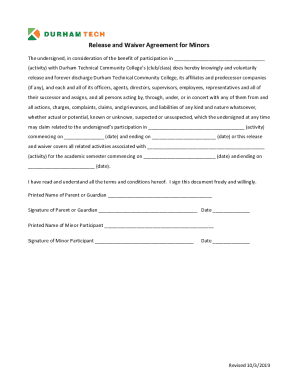 Fillable Online Release and Waiver Agreement for Minors Fax Email Print ...