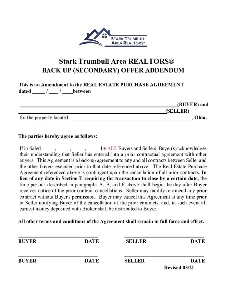 Fillable Online Back Up Offer Addendum Form - Fill Out and Sign ...