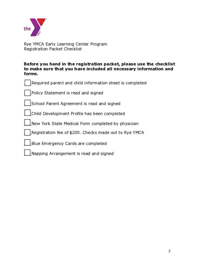 Fillable Online Rye YMCA Early Learning Center Registration Now Open Fax Email Print - pdfFiller