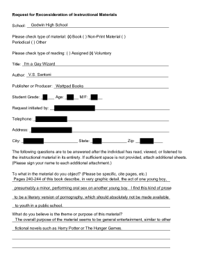 Fillable Online Request for Reconsideration of Instructional Materials School Fax Email Print ...