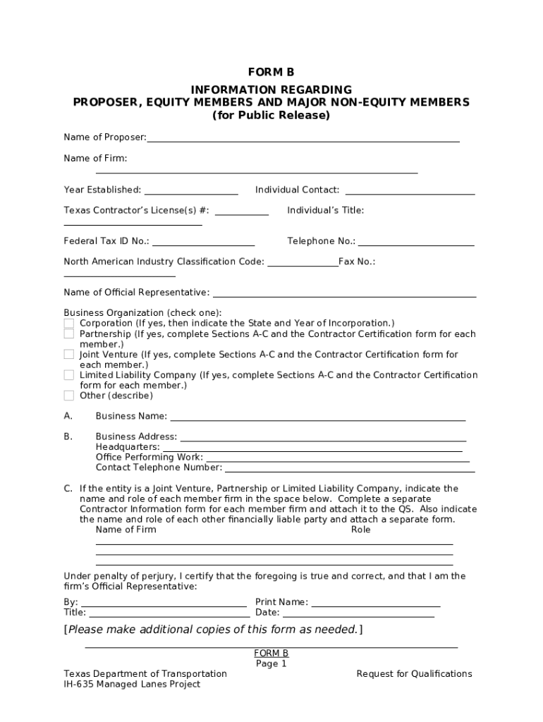 SH 249 Extension Project - Request for Qualifications (RFQ) - ftp txdot Doc Template | pdfFiller