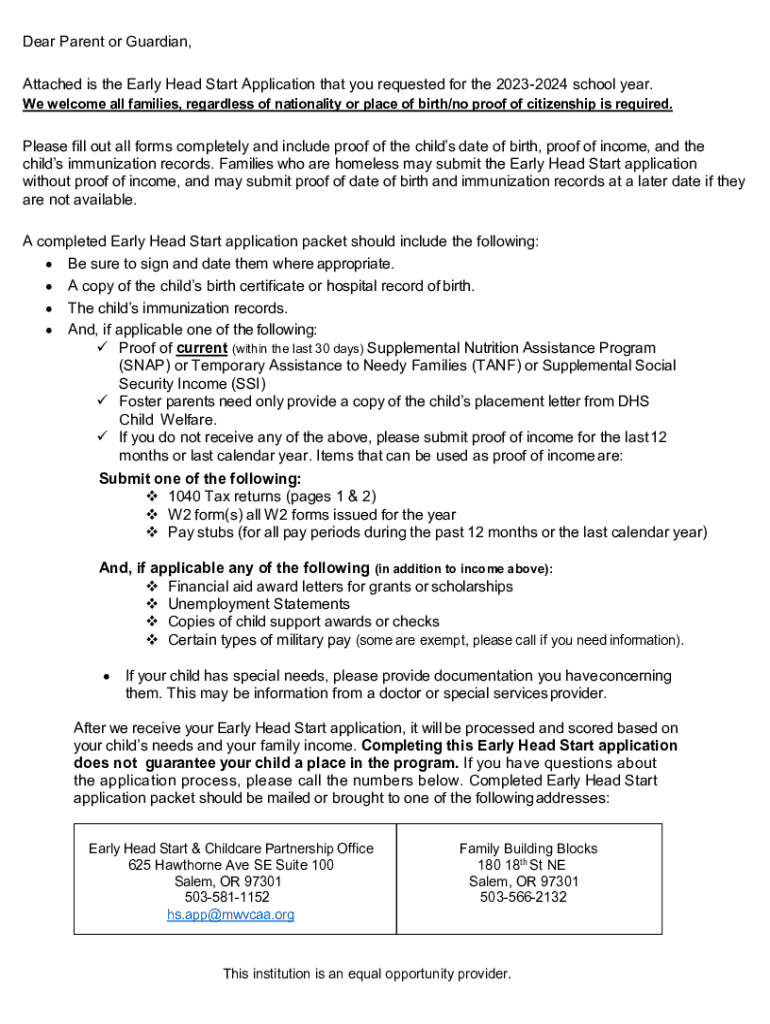 Fillable Online Attached is the Early Head Start Application that you ...