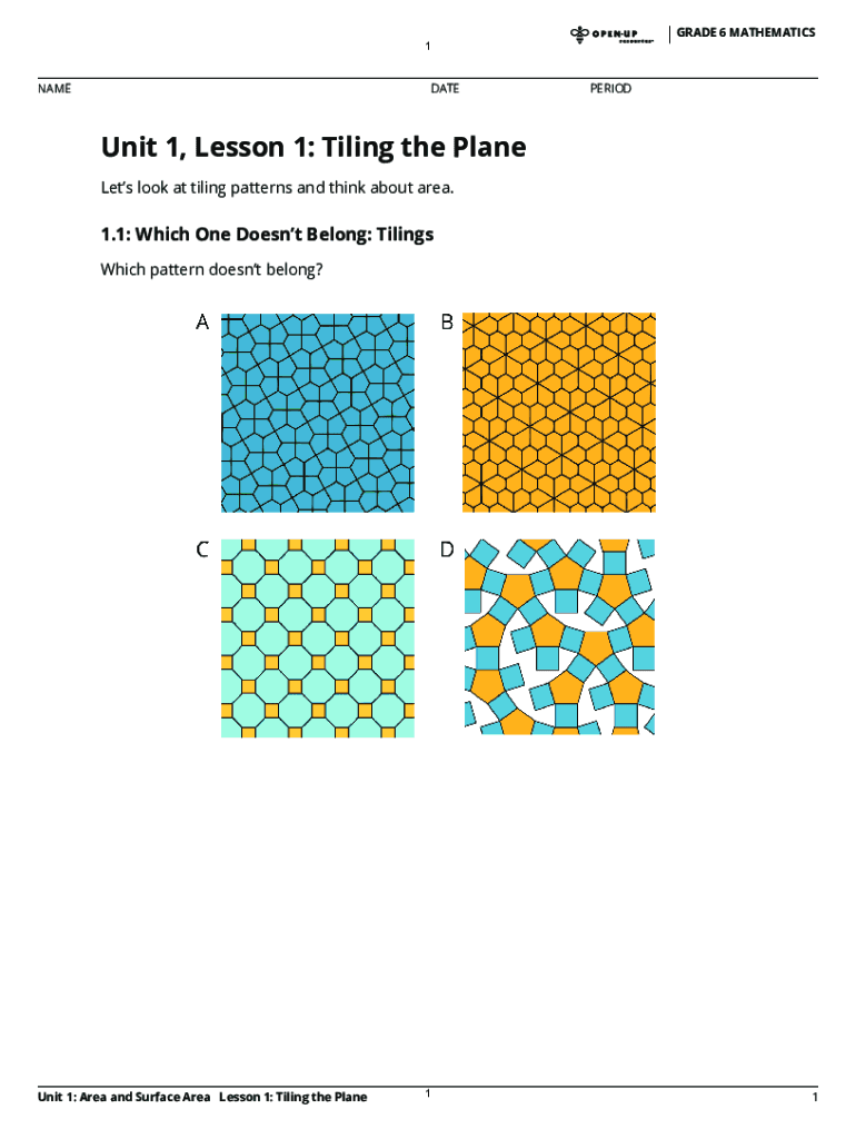 Fillable Online 6th Grade, Unit 1, Lesson 1 "Tiling the Plane" Illustrative Math Fax Email Print ...