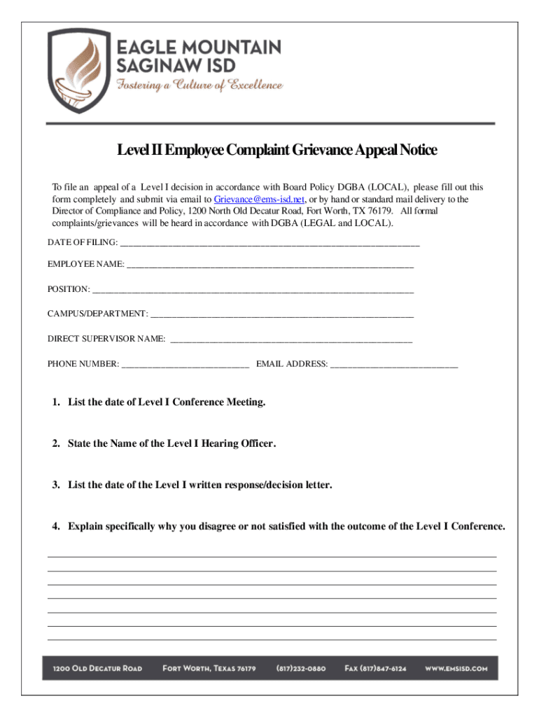 Fillable Online EXHIBIT A Employee Complaint Form: Level One Any ...