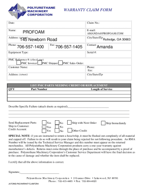 Fillable Online PMC WARRANTY CLAIM FORM FILLABLEDocuments Fax Email ...