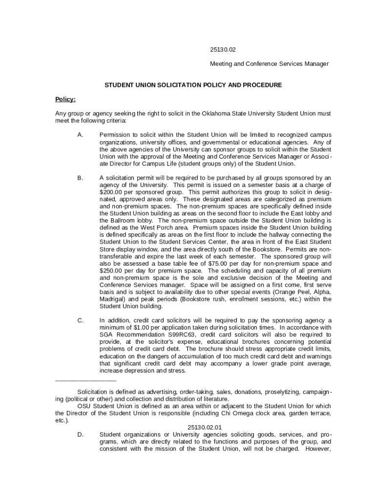 STUDENT UNION SOLICITATION POLICY AND PROCEDURE - lcl okstate Doc ...