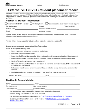Fillable Online Completion of the Student Placement Record to meet the ...