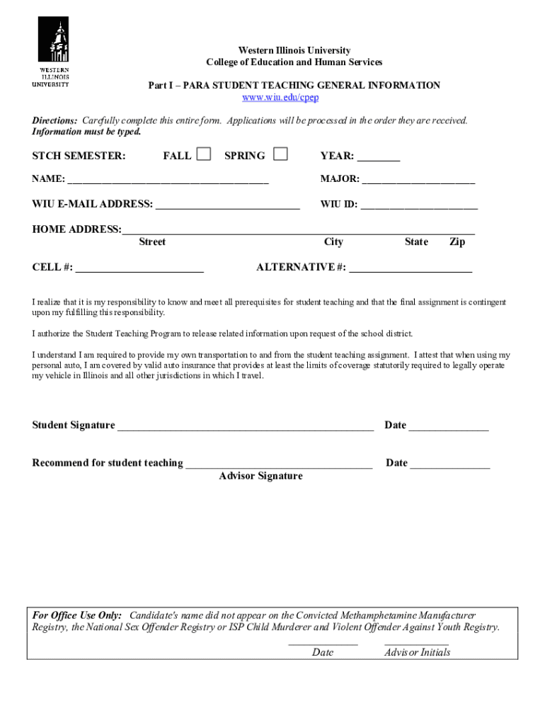 Fillable Online Student Teaching Application and Forms Fax Email Print ...