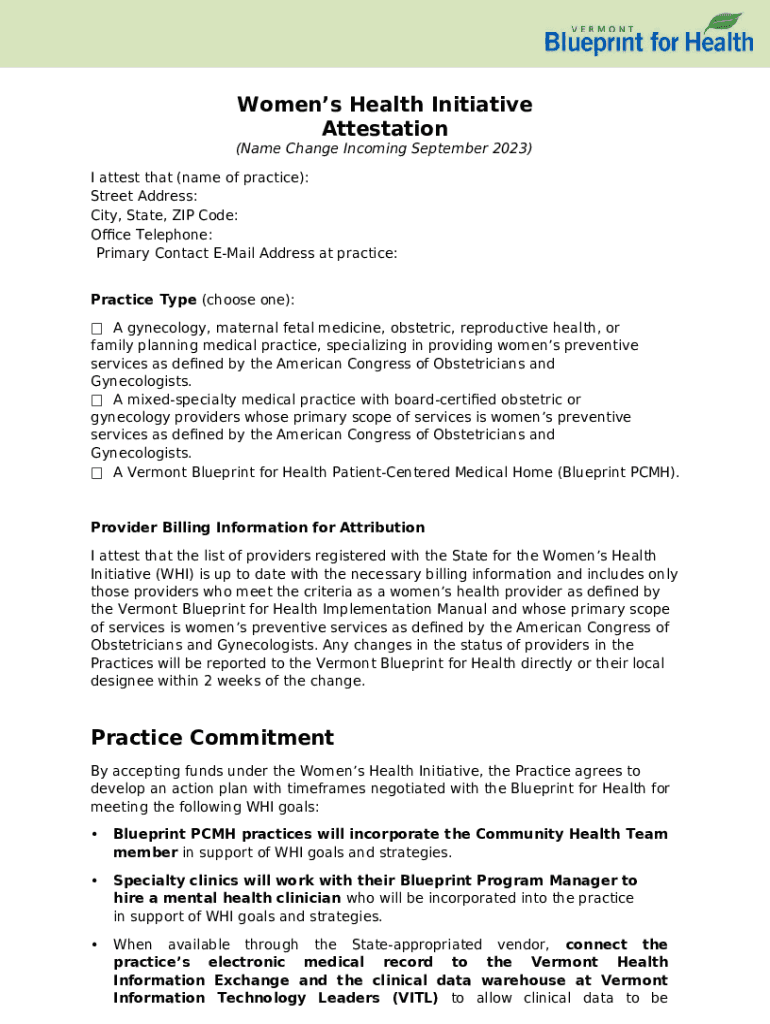 WHI Practice Attestation - Vermont Blueprint for Health Doc Template ...
