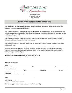 Fillable Online Griffin Scholarship: Renewal Application Fax Email Print - pdfFiller